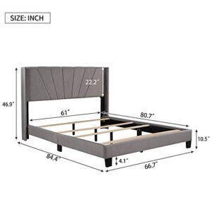 RORIGAT Queen Size Velvet Upholstered Platform Bed with Headboard and Strong Wooden Slats,Noise-Free,No Box Spring Needed,Gray