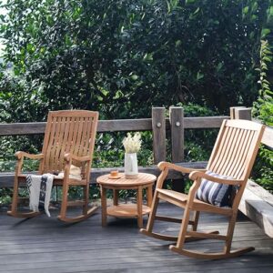 cambridge casual vermont teak wood 3 piece patio rocking conversation set