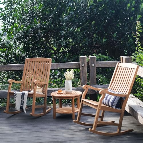 Cambridge Casual Vermont Teak Wood 3 Piece Patio Rocking Conversation Set