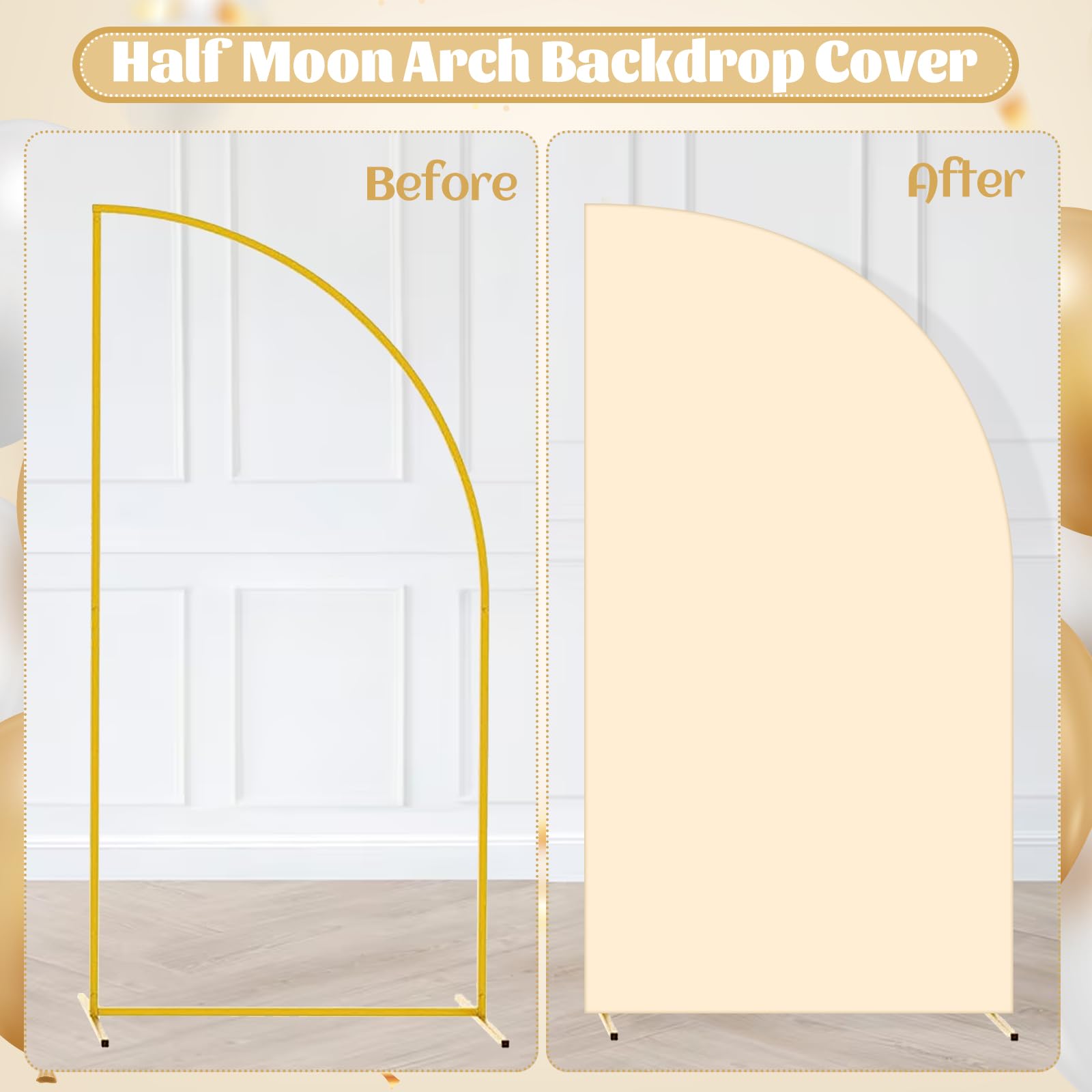 7FT Beige Half Moon Arch Cover Backdrop Spandex Fitted Wedding Arch Stand Cover Double Sided Half Top Stretchy Backdrop Cover for Wedding Birthday Party Baby Shower Graduation Decorations (No Frame)