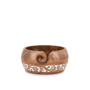 bhavatu yarn storage mango wood yarn bowl for crocheting | crochet/knitting yarn bowls best gift from craft supplies (6" x 6"x 3")