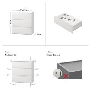 woodtalks 3 Drawer Dresser, Wood Chest Drawers with Storage for Closet, Bedroom, Living Room and Hallway, Drawers Dresser Bedside Nightstand, White