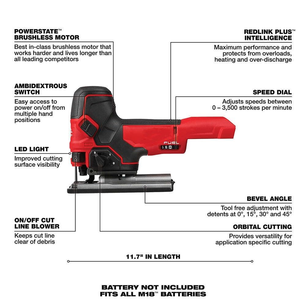 For Milwaukee 2737B-20 M18 FUEL 18V Cordless Barrel Grip Jig Saw - Bare Tool