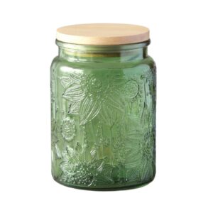 ansqu green glass canister, candy jar with lid, 23.7 fl oz vintage colored mason jar for kitchen decorative jar for coffee tea candy cookies, cute jar (green, 1 pack)