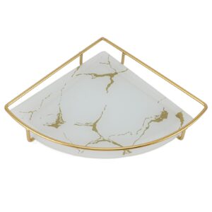 bathroom organiser tray, bathroom storage tray light luxury decorative golden texture corner bathroom tray triangular bathroom organizer for towel paper napkins jewel (white)