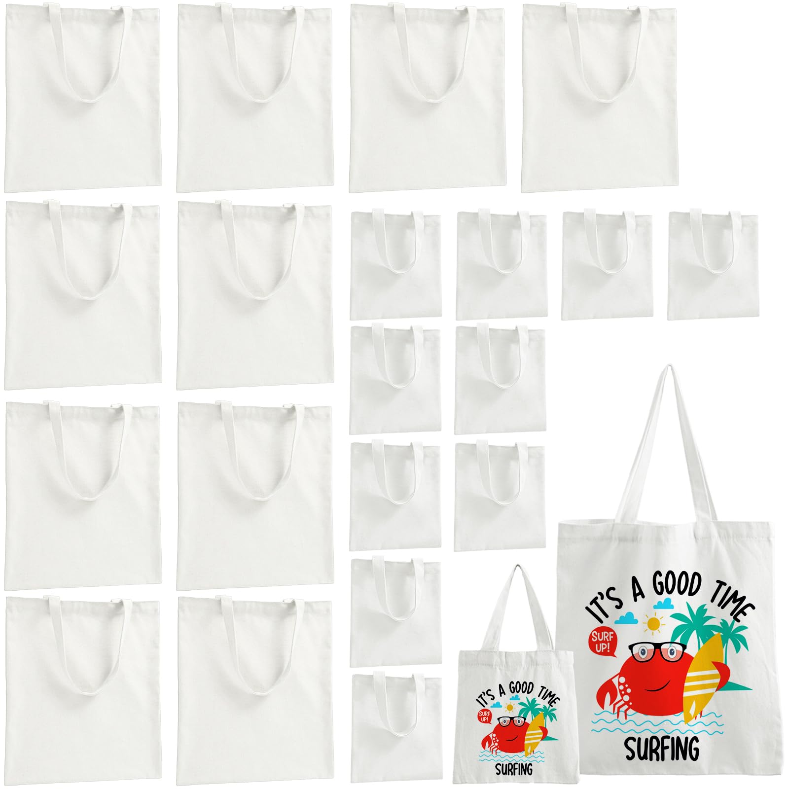 Sublimation Blank Tote bags, 20Pack Canvas Tote Bags 16.1 x 15.4 Inch, 9.1 x 8.3 Inch Small Canvas Tote Bags Reusable Grocery Bags Shopping Cloth Bags for Heat Transfer, DIY, Christmas Craft, White