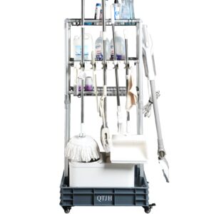 multi-layer mobile cleaning tool storage rack storage shelf broom mop holder hold your cleaning supplies janitorial cart steel organizer wire rack