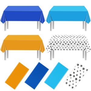 mashan 4 pack paw print plastic tablecloths,blue orange puppy table cloth disposable rectangle table covers for kids birthday party, dog puppy birthday party decorations and supplies, 108 * 54inch