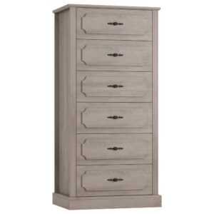 FINETONES 6 Drawer Grey Dresser, 51" Tall Dresser Wood Dresser Chest of Drawers with Large Storage Space, 6 Drawer Dresser Tall Floor Storage Cabinet for Home Office, Ash Grey