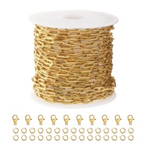 kyutong 5m gold plated necklace chain for jewelry making 304 stainless steel paperclip chain roll with lobster clasps and jump rings for men women making jewelry craft support jewelry findings