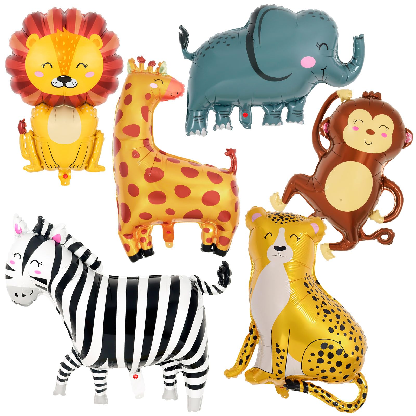 6 Pcs Safari Balloons,Jungle Safari Animals Foil Balloons,Giant Zoo Animal Balloons Zebra Elephant Monkey Lion Giraffe Leopard Shaped Animal Balloons for Zoo Wildlife Theme Birthday Party Decorations