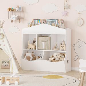 kids bookshelf toy storage organizer for kids wooden open storage cubby children small bookcase multifunctional book cabinet for nursery,playroom,bedroom,living room,white