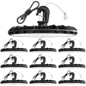 cinoton ufo led high bay lights 10 pack, 155w high bay led shop light with 5' cable us plug, 21000lm 120v commercial bay lighting for factory warehouse barn workshop, ul listed - 5000k daylight