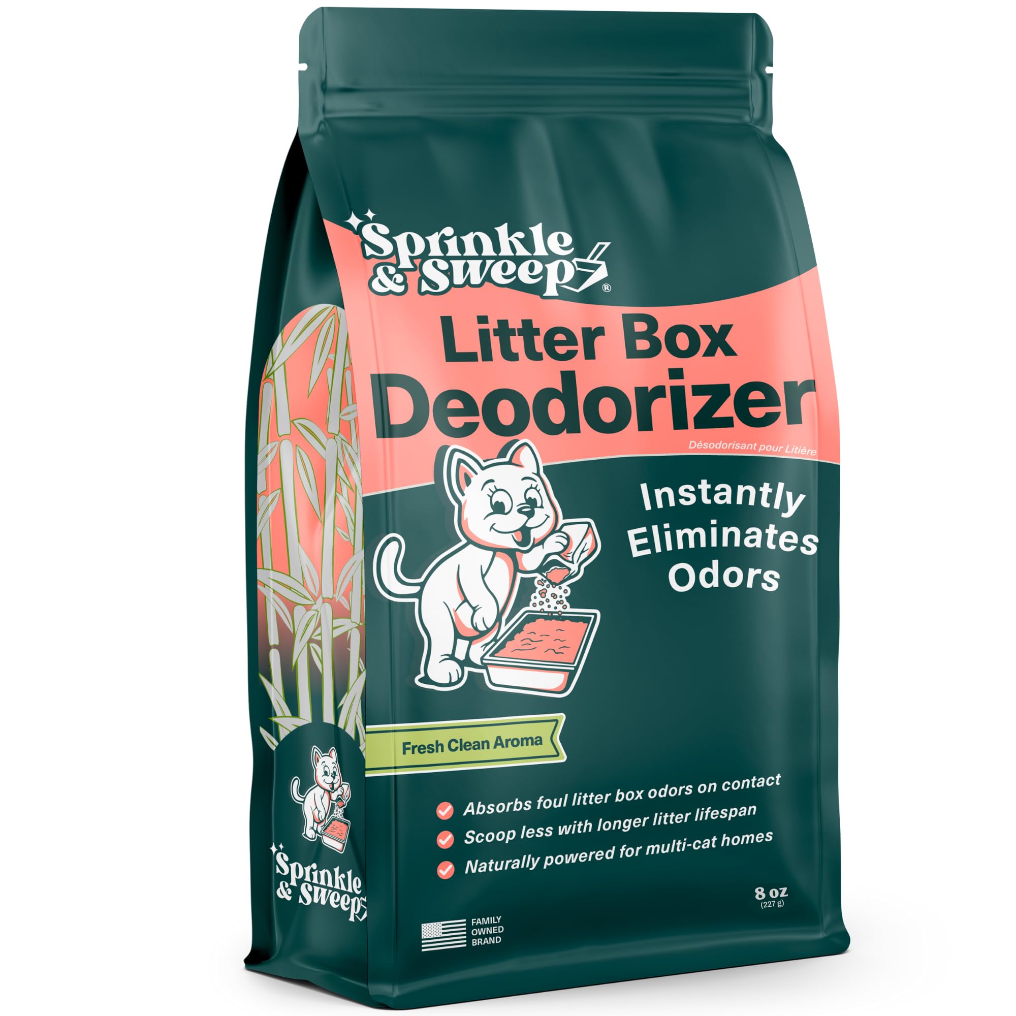 Sprinkle & Sweep Litter Box Deodorizer - Cat Litter Deodorizer Non Toxic and Safe for Kittens - Litter Deodorizer Instantly Eliminates Foul Litter and Urine Odors, One Month Supply (8oz)