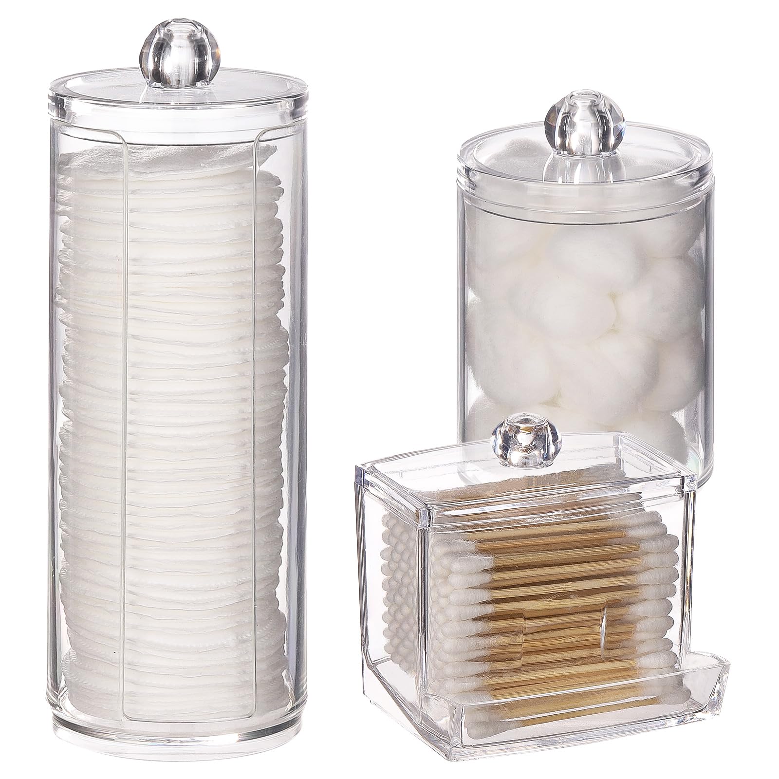 Tecbeauty 3Pcs Qtips Holder Bathroom Container, Cotton Ball Swabs Storage Dispenser Set, Clear