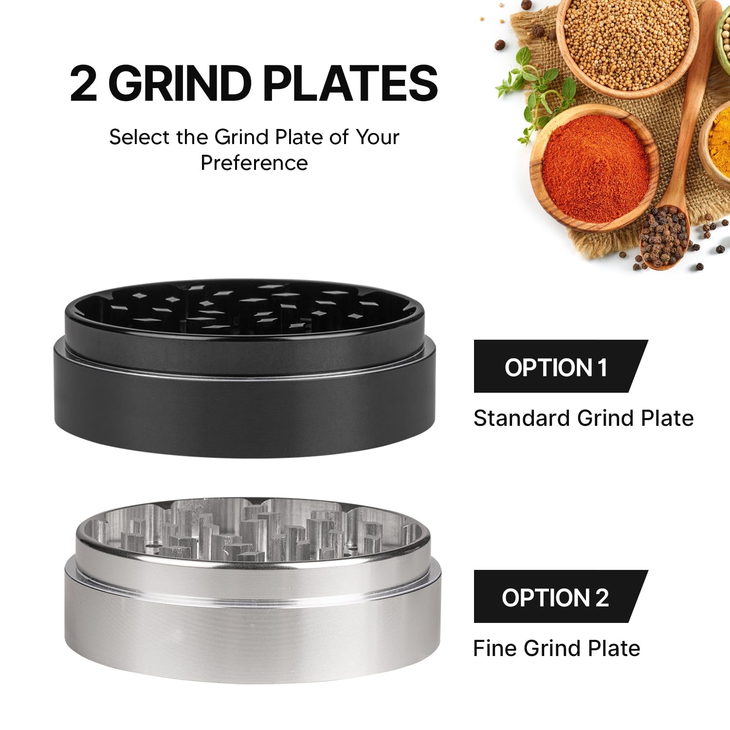 Dual Purpose 3" Inch Large Spice Dual Grinder, Including Fine Grind Plate & Medium Standard Grind Plate