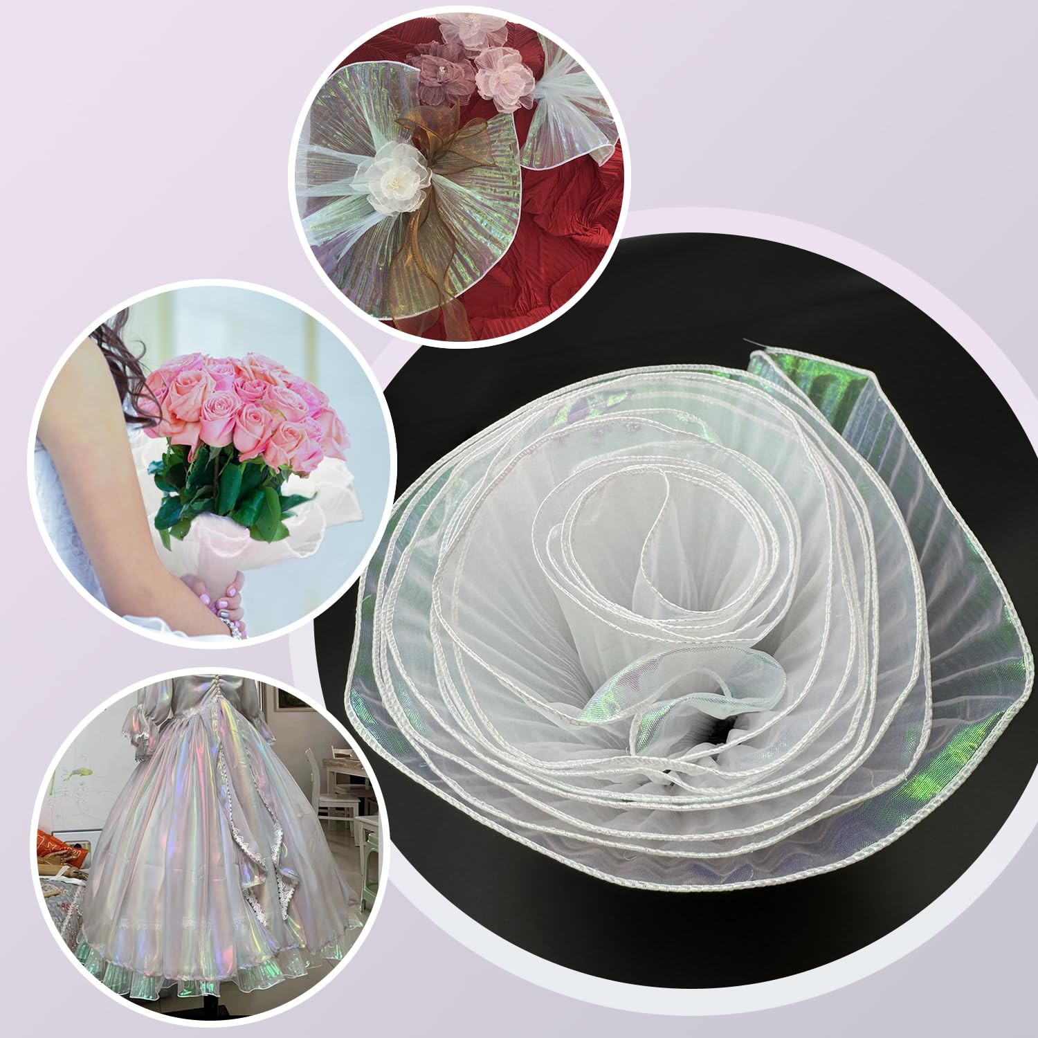 5 Yards Iridescent White Ruffle Ribbon Pleated Chiffon Trim Dress Decoration Jellyfish Craft Sewing (Iridescent White)