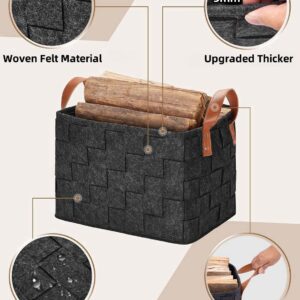 GIB Large Woven Felt Storage Baskets with Handles, 16"x11.8"x11.5" Fabric Wicker Storage Baskets Foldable Collapsible Storage Bins for Blankets Toys Clothes Shoes, Black/Dark Grey, 2 Pack