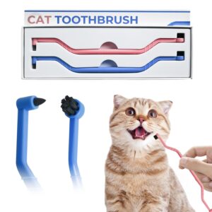 xuepett 2 pcs dual sided cat toothbrush with micro brush head, anti-slip curved handle, cat dental care supplies eliminates bad breath and reduces plaque tartar formation