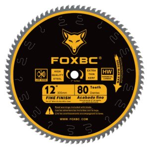 foxbc 12 inch miter saw blade 80 tooth fine finish wood crosscutting saw blade with 1 inch arbor