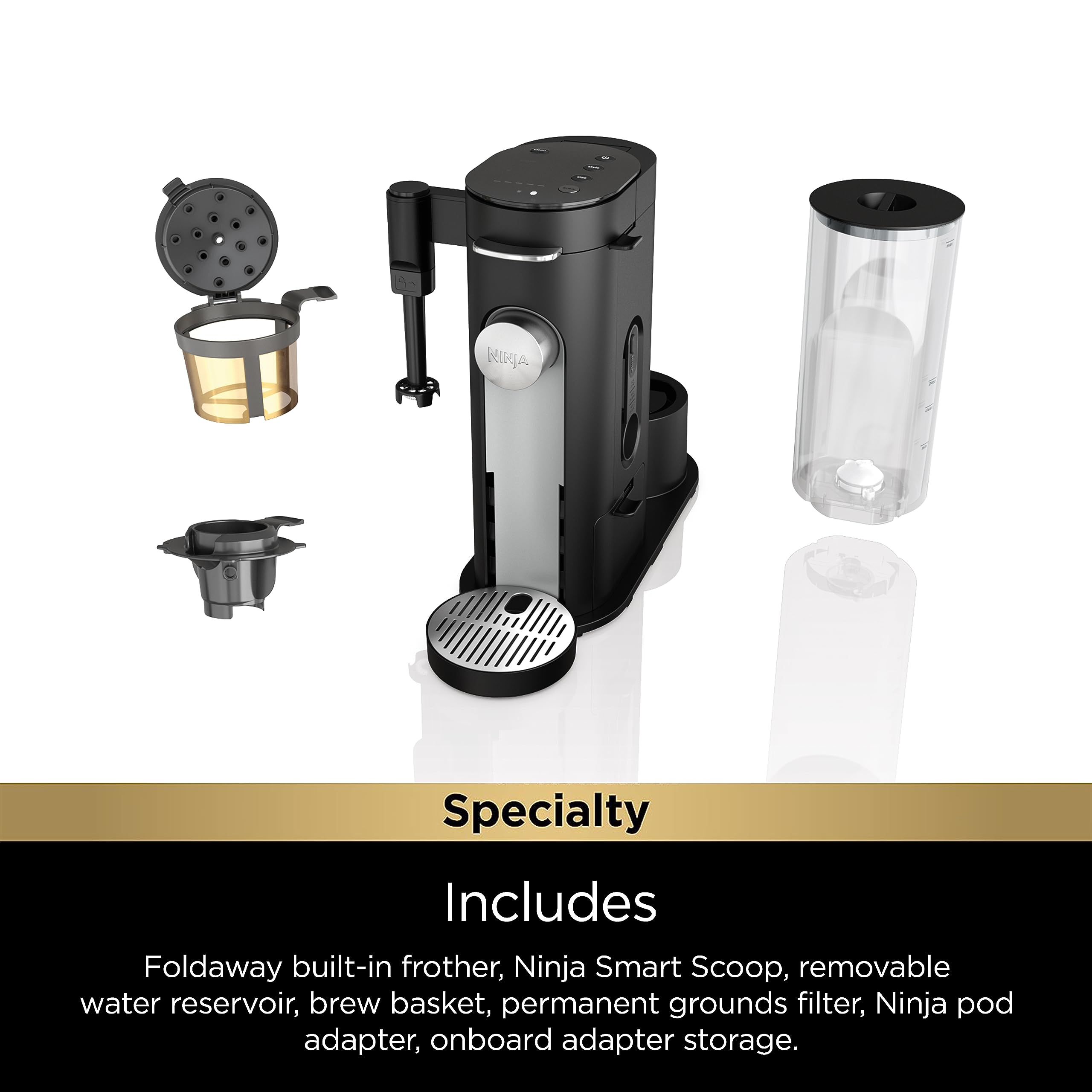 Ninja PB051 Pods & Grounds Specialty Single-Serve Coffee Maker, Compatible with K-Cups, Built-In Milk Frother, 6-oz. Cup to 24-oz. Travel Mug Sizes, Black (Renewed)