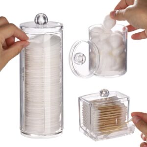 Tecbeauty 3Pcs Qtips Holder Bathroom Container, Cotton Ball Swabs Storage Dispenser Set, Clear