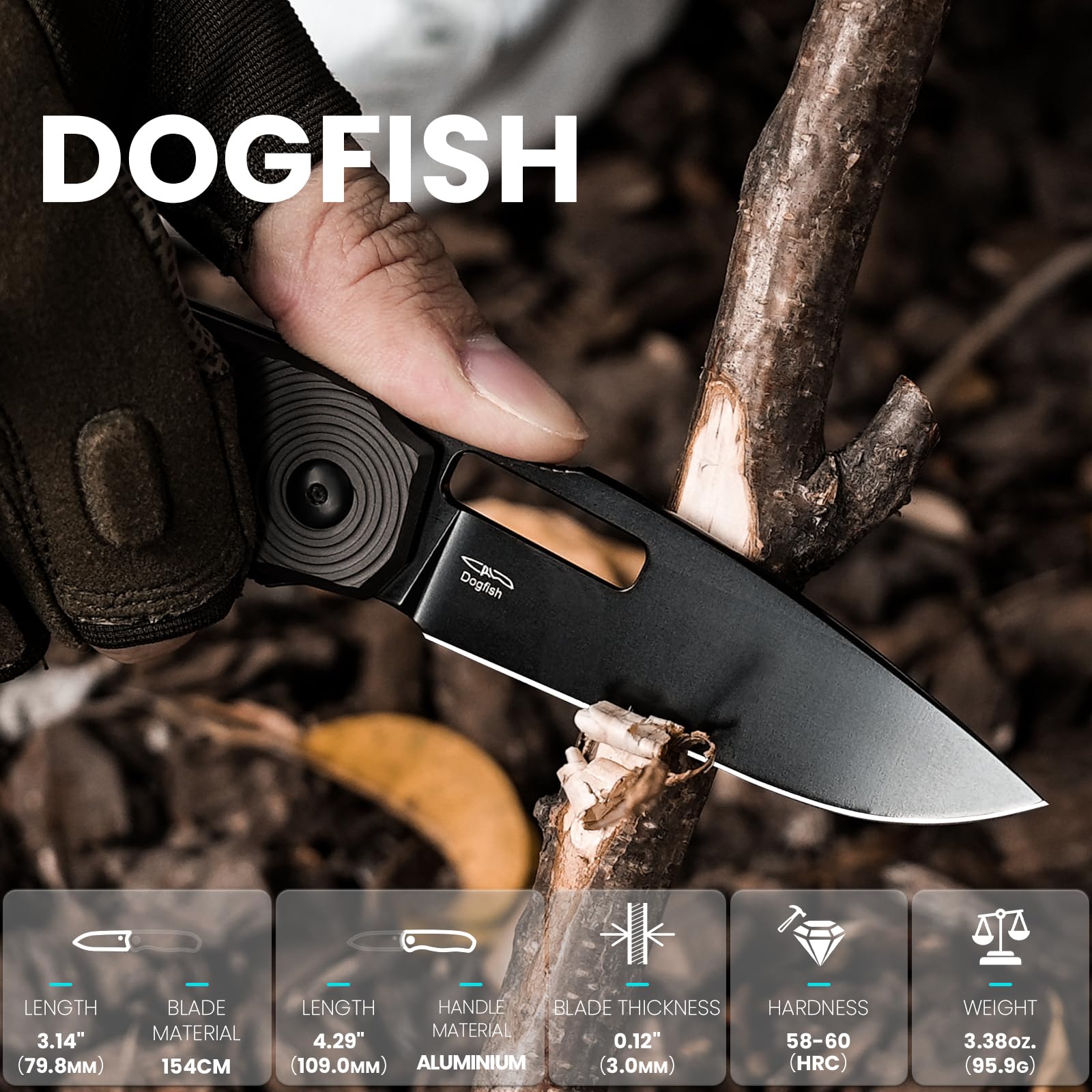 Kizer Dogfish Folding Knife, 3.14 In 154CM Steel Blade Pocket Knife, Aluminium Handle EDC Knife for Men Women Camping Hunting Hiking Outdoor Tool V3640C1