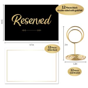 12 Pack- Gold Foil Reserved Signs for Wedding and Restaurant Tables with Stand and White Card - Elegant Seating Signs (Black)