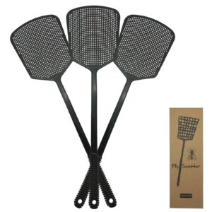 mutooz fly swatter multi-pacl manual, flexible & heavy duty fly swatters thick handle, black 3 pack