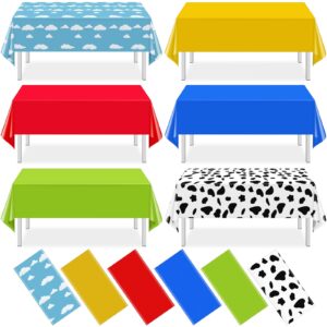 6 pack blue sky and white cloud tablecloth cartoon story mix color plastic tablecloth toy inspired disposable rectangle table cover for baby shower cow birthday cartoon party decorations,108 * 54inch