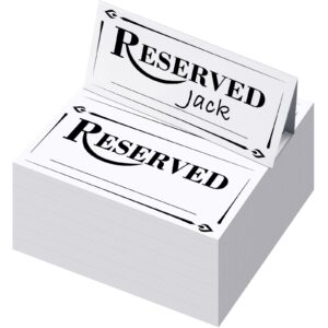 resurhang 300 pcs paper table reserved sign with name line reserved seating signs bulk double sided signs for reserving seats restaurant wedding reception church board business meeting (white black)