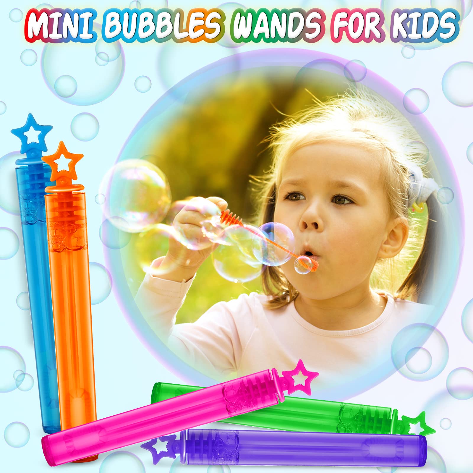 120 Pcs Mini Bubble Wands in 6 Colors, Bulk Party Favors for Kids, Themed Birthday, Christmas, New Year, Valentine, Carnival, School Classroom Prizes for Boys & Girls, Ideal Goodies Bags Stuffers