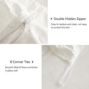 JELLYMONI White Duvet Cover Queen Size, 3pcs Washed Microfiber Bedding Set, Soft Breathable Seersucker Duvet Cover Set with Zipper Closure and Corner Ties for All Seasons