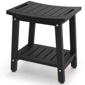 bekvem shower bench for inside shower - black hdpe shower stool waterproof - spa bathroom seat chair with handle, storage shelf, adjustable feet - indoor/outdoor, weather resistant