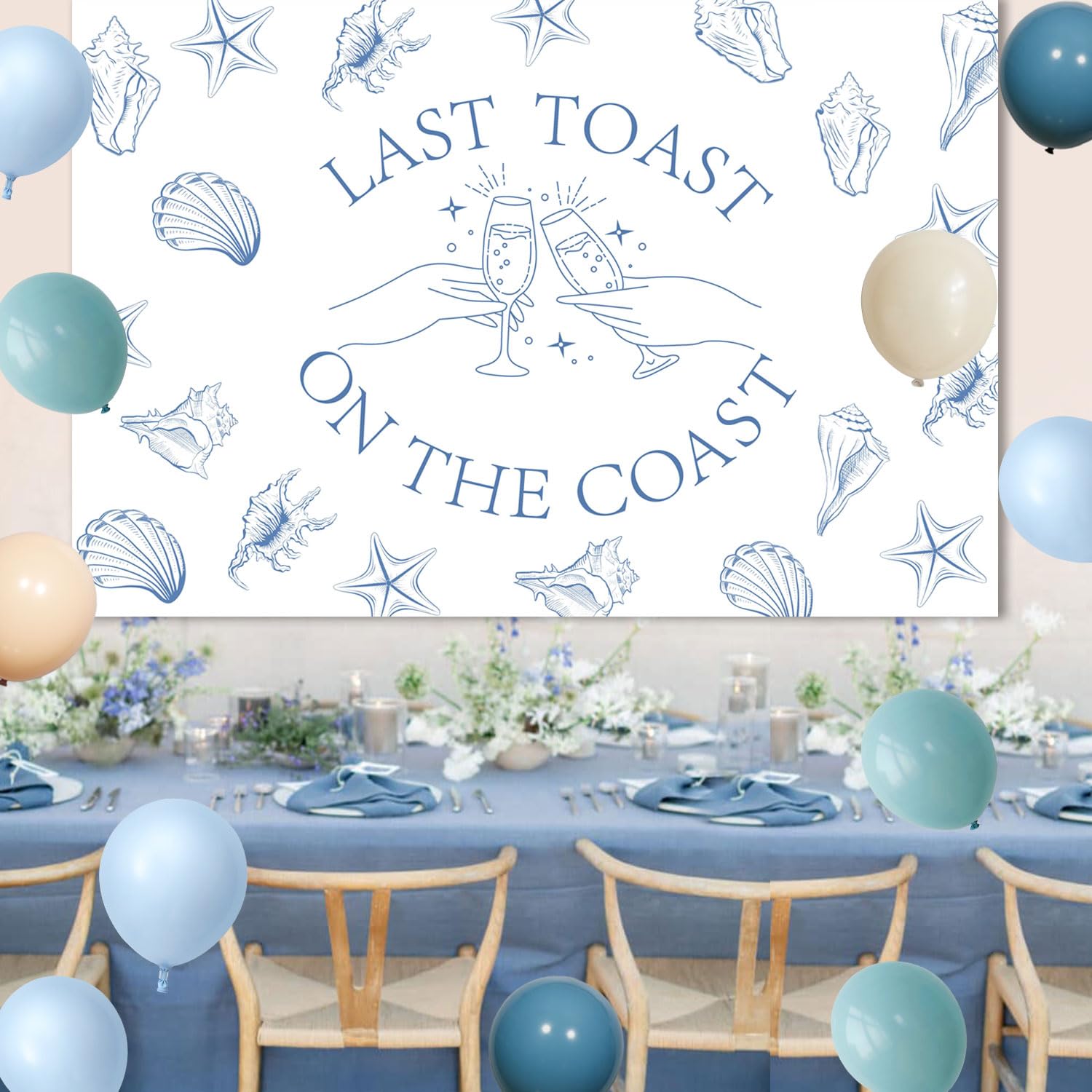 71Pcs Last Toast On The Coast Bachelorette Party Decorations, Bridal Shower Decorations Kit with Bachelorette Theme Backdrop Latex Balloons, Garland Arch Kit for Engagement Party Supplies