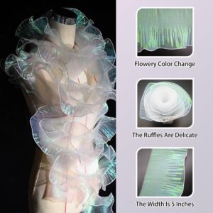 5 Yards Iridescent White Ruffle Ribbon Pleated Chiffon Trim Dress Decoration Jellyfish Craft Sewing (Iridescent White)