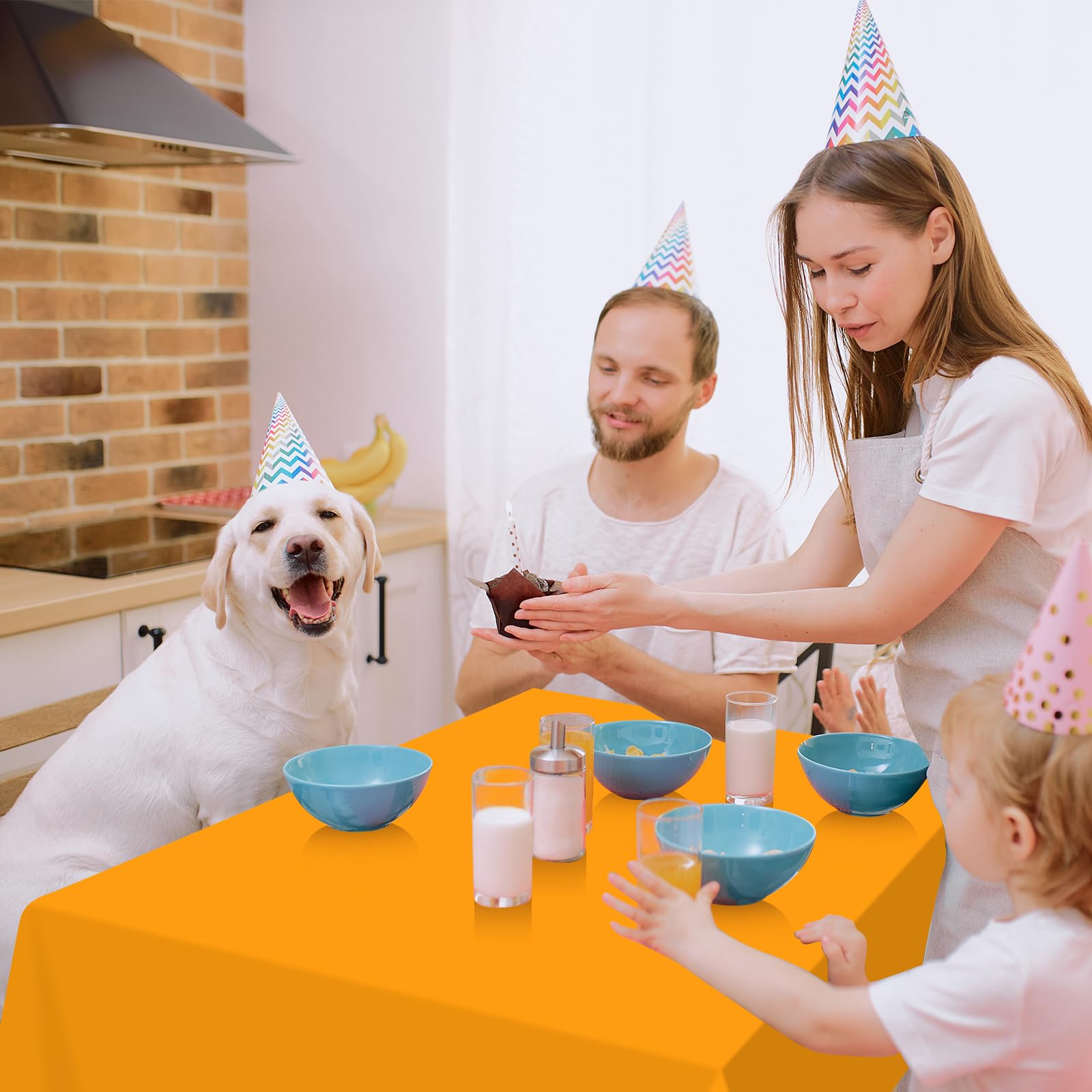 MASHAN 4 Pack Paw Print Plastic Tablecloths,Blue Orange Puppy Table Cloth Disposable Rectangle Table Covers for Kids Birthday Party, Dog Puppy Birthday Party Decorations and Supplies, 108 * 54inch