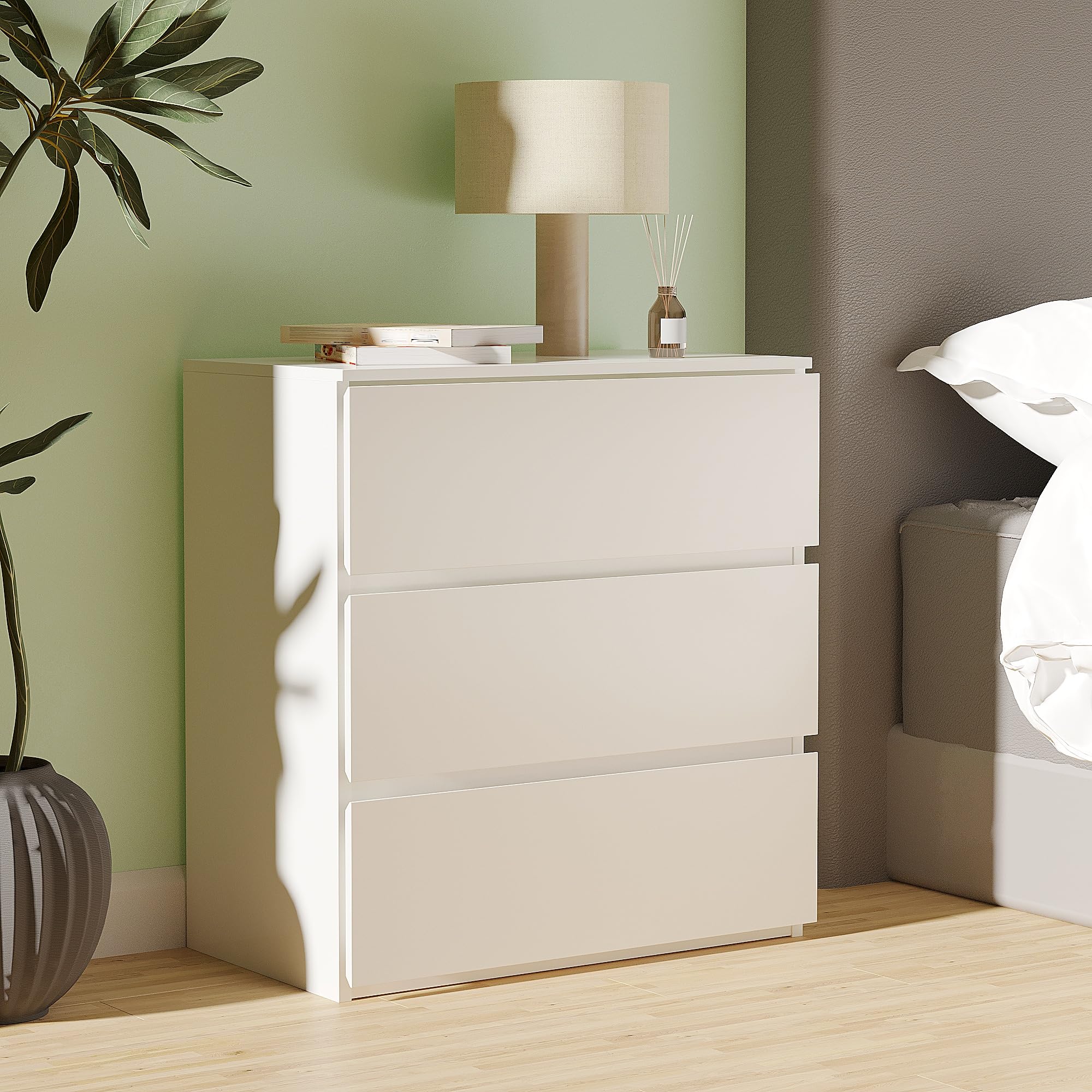 woodtalks 3 Drawer Dresser, Wood Chest Drawers with Storage for Closet, Bedroom, Living Room and Hallway, Drawers Dresser Bedside Nightstand, White