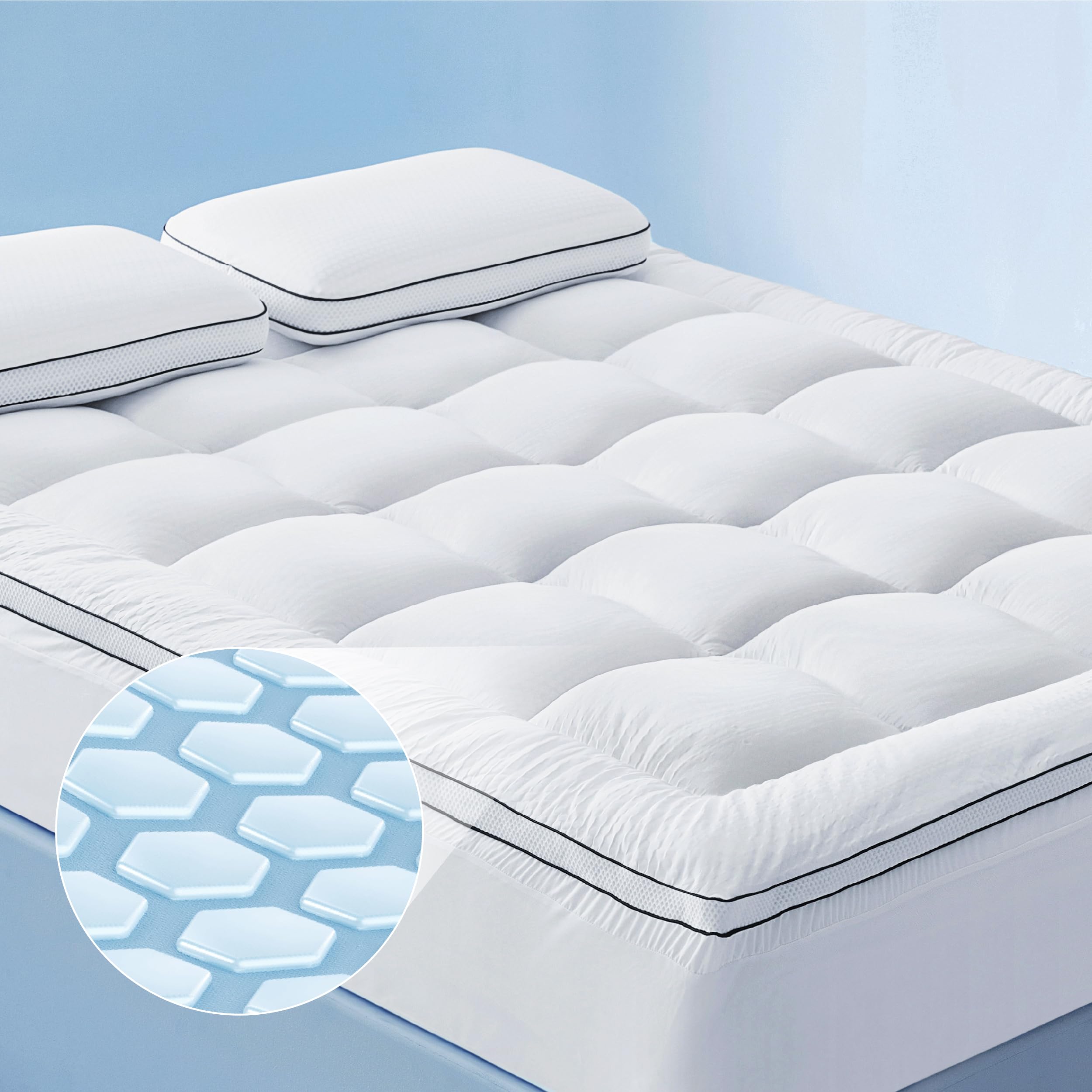 Bedsure Breescape Cooling Mattress Topper, Queen Mattress Pad, Extra Thick Soft Quilted Mattress Cover, Pillow Top Mattress Protector with a Deep Pocket Fitted to 8"-21" Mattresses