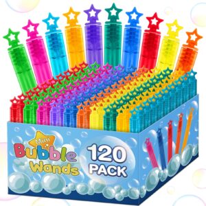 120 pcs mini bubble wands in 6 colors, bulk party favors for kids, themed birthday, christmas, new year, valentine, carnival, school classroom prizes for boys & girls, ideal goodies bags stuffers