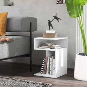 Tangkula S-Shaped Side Table, 3 Tier Wood End Table with Open Storage Shelves, Anti-Slip Foot Pads, Modern Accent Bedside Nightstand, Narrow Side Table for Small Spaces Living Room Bedroom (2, White)