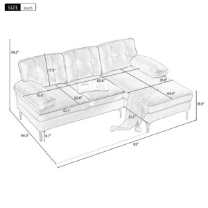 P PURLOVE Modern 3 Seater Sectional Sofa, L Shape Sofa with Comfortable Soft Back and Armrest, Modern Luxury Velvet Couch with Strong Metal Legs for Living Room Bedroom (Light Grey)