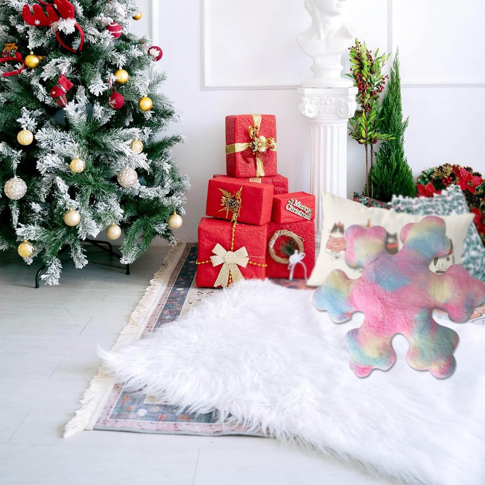 ROTORS Snowflake Pillow Christmas Throw Pillows Winter Snowflake Pillow White Decorative Pillow Plush Cute Pillow for Couch Sofa Bed Decoration (White 40cm)