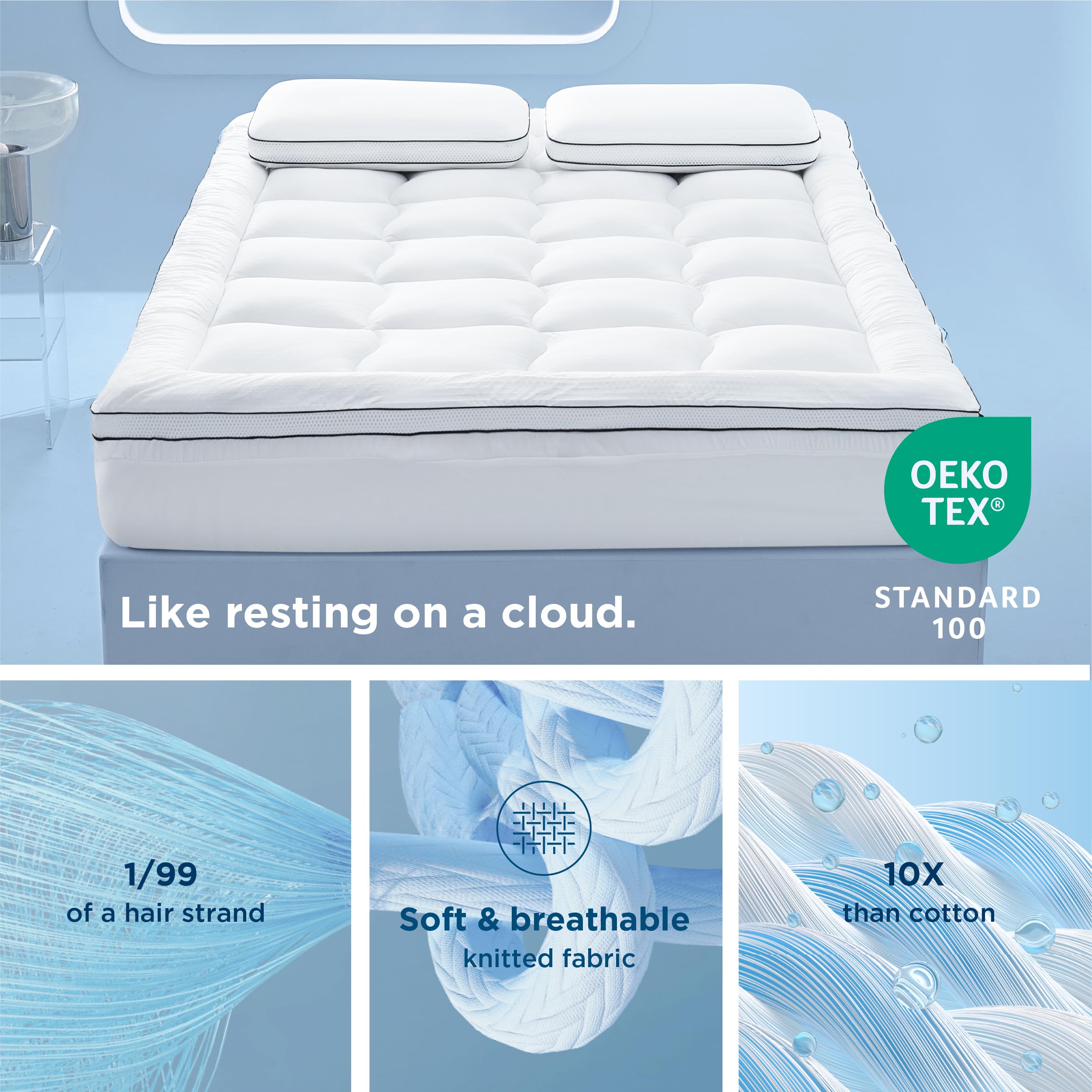 Bedsure Breescape Cooling Mattress Topper, Queen Mattress Pad, Extra Thick Soft Quilted Mattress Cover, Pillow Top Mattress Protector with a Deep Pocket Fitted to 8"-21" Mattresses