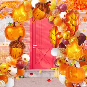 20 Pcs Fall Balloons,Thanksgiving Foil Balloons Big Pumpkin Maple Leaves Acorn Balloons Autumn Theme Decorations for Birthday Baby Shower Wedding ThanksGiving Party Decor