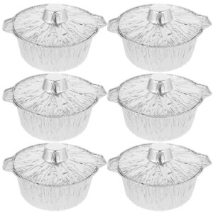 ganazono 8 inch round aluminium foil pans with lids 6pcs disposable soup pot heavy duty cookware trays with covers tin foil cake pans for pies cake pan