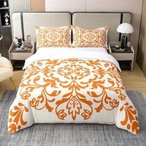 erosebridal 100% cotton bohemian floral duvet cover king,chic flower bedding set,watercolor pattern exotic flowers comforter cover,vintage ethnic boho flowers bed sets with 2 pillowcases,orange