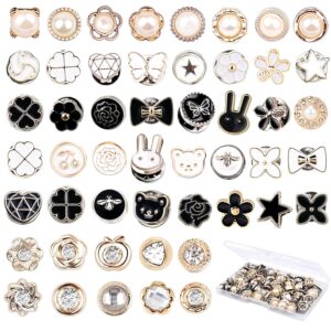 100 sets pearl brooch buttons, no sew instant removable reusable cover up buttons pins, rhinestone brooch pins for women fashion, replacement safety button for clothing shirt dress sweaters coat shawl