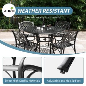 PATIO-IN Cast Aluminum Patio Dining Chairs Set of 4, All Weather Cast Aluminum Bistro Chairs with Armrest, Patio Bistro Chairs, 4 Piece Outdoor Dinning Chairs for Balcony, Backyard, Garden