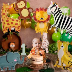 6 Pcs Safari Balloons,Jungle Safari Animals Foil Balloons,Giant Zoo Animal Balloons Zebra Elephant Monkey Lion Giraffe Leopard Shaped Animal Balloons for Zoo Wildlife Theme Birthday Party Decorations